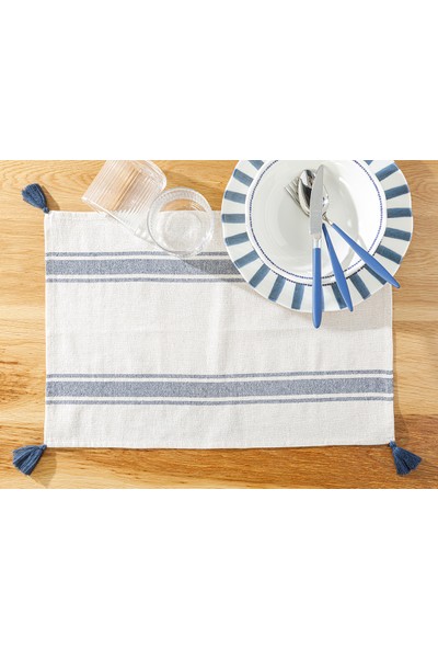 English Home Nola Pamuk Polyester 4'lü Amerikan Servis 30X45 cm Lacivert - Krem English Home Nola Pamuk Polyester 4'lü Amerikan Servis 30X45 cm Lacivert - Krem