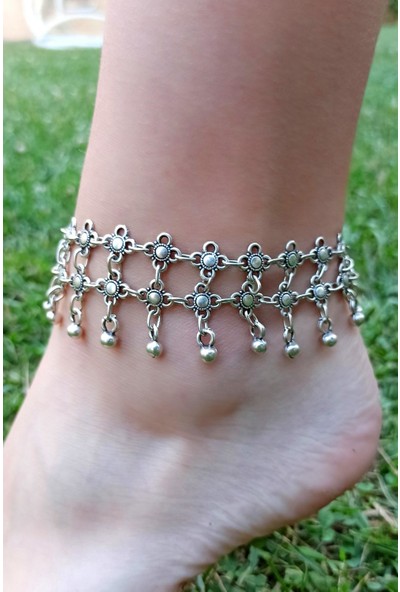 Fildişi Aksesuar Antik Gümüş Kaplama Çift Sıra Papatya Şekilli El Yapımı Kadın Halhal Fildişi Aksesuar Antik Gümüş Kaplama Çift Sıra Papatya Şekilli El Yapımı Kadın Halhal