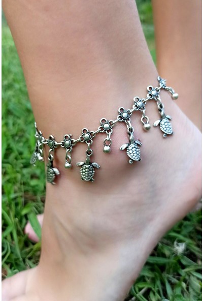 Fildişi Aksesuar Antik Gümüş Kaplama Su Kaplumbağası Şekilli El Yapımı Kadın Halhal Fildişi Aksesuar Antik Gümüş Kaplama Su Kaplumbağası Şekilli El Yapımı Kadın Halhal