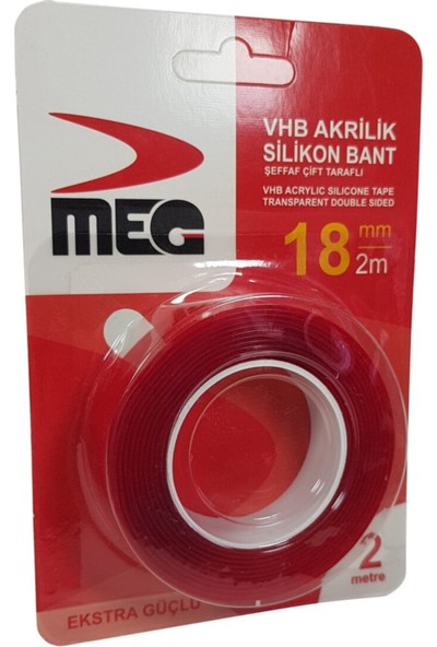 Meg Çift Taraflı Silikon Bant 18 mm Şeffaf