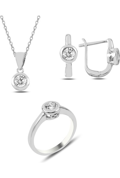 Gümüşhane Silver Zirkon Taşlı Tektaş Set