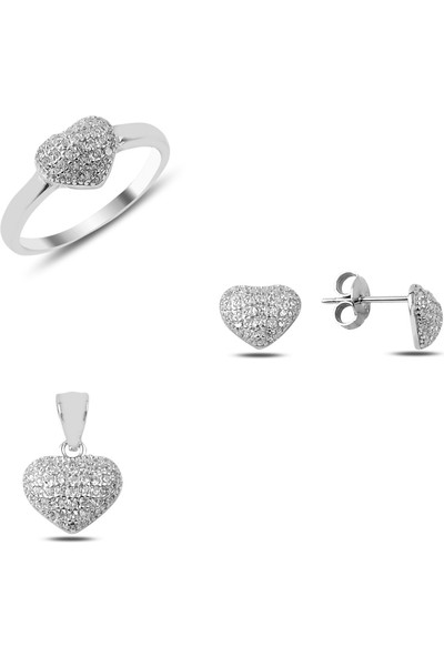 Gümüşhane Silver Kalp Zirkon Taşlı Set