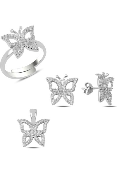 Gümüşhane Silver Zirkon Taşlı Kelebek Set