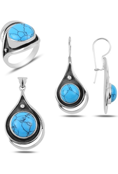 Gümüşhane Silver Turkuaz Taşlı El Işi Set