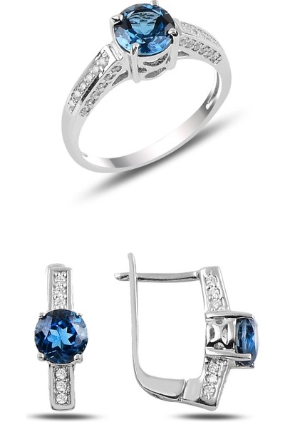 Gümüşhane Silver Mavi Topaz & Zirkon Taşlı Tektaş Set