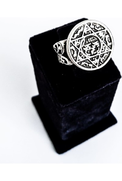 Antique Dolunay Antik Gümüş Kaplama El Yapımı Davut Yıldızı Süleyman Mührü Ayarlanabilir Yüzük Antique Dolunay Antik Gümüş Kaplama El Yapımı Davut Yıldızı Süleyman Mührü Ayarlanabilir Yüzük
