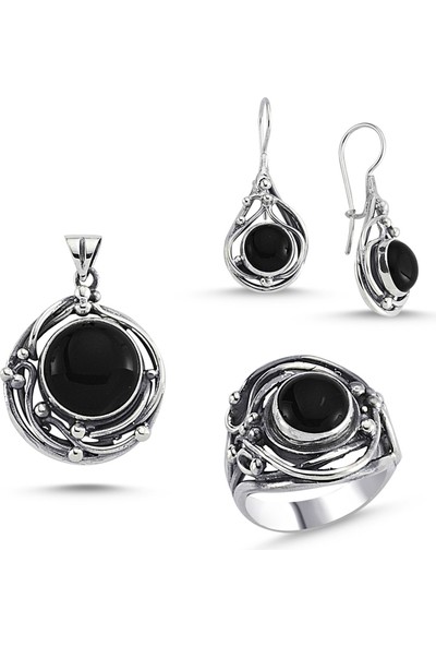 Gümüşhane Silver Oniks Taşlı El Işi Set Gümüşhane Silver Oniks Taşlı El Işi Set