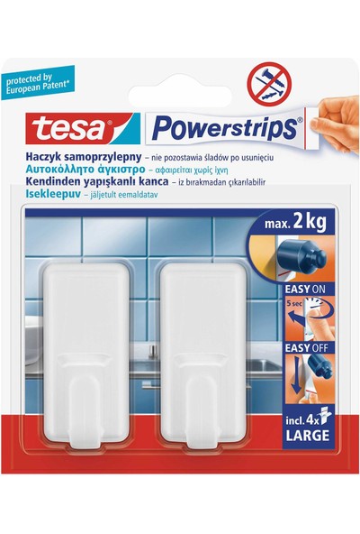 Tesa Powerstrips Iz Bırakmadan Sökülebilir Yapışkanlı Askı, Büyük Dikdörtgen, Beyaz Tesa Powerstrips Iz Bırakmadan Sökülebilir Yapışkanlı Askı, Büyük Dikdörtgen, Beyaz