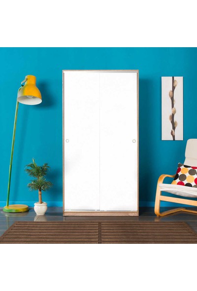 Adore 5 Raflı Ara Bölmeli Sürgülü Gardırop - Sonoma-Beyaz