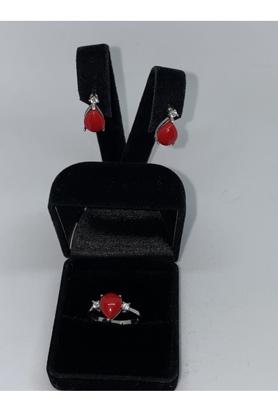 Jupiter Sign Store Mercan Taşlı Gümüş Küpe Yüzük Set Jupiter Sign Store Mercan Taşlı Gümüş Küpe Yüzük Set