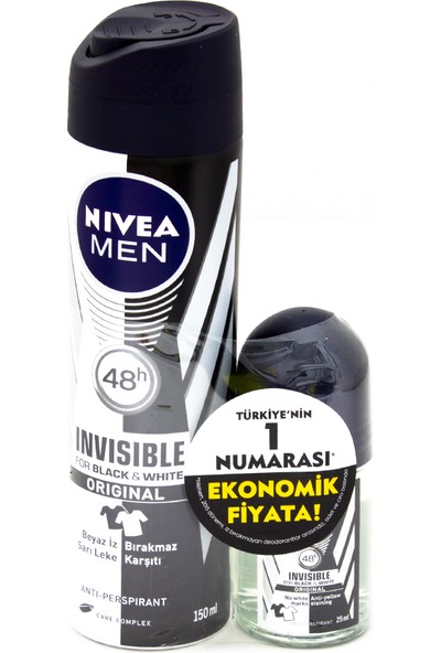 Deotak Nivea Deodorant Erkek Invisible Black&white 150ML+25ML Roll-On Deotak Nivea Deodorant Erkek Invisible Black&white 150ML+25ML Roll-On