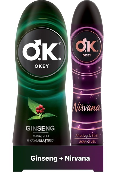 Okey Masaj Jeli & Kayganlaştırıcı Ginseng 200 Ml+Okey Nirvana Kayganlaştırıcılı Jel 100ML Okey Masaj Jeli & Kayganlaştırıcı Ginseng 200 Ml+Okey Nirvana Kayganlaştırıcılı Jel 100ML