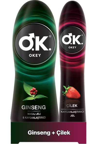 Okey Kayganlaştırıcı Jel Çilek 100 Ml+Okey Masaj Jeli Ginseng 200 ml Okey Kayganlaştırıcı Jel Çilek 100 Ml+Okey Masaj Jeli Ginseng 200 ml