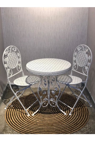Panalı Ferforje Masa Sandalye Seti Beyaz