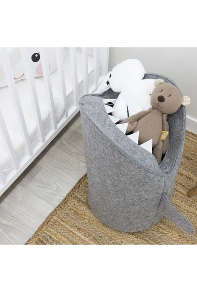 Toptan Keçe Keçeden Köpek Balığı Oyuncak ve Çamaşır Sepeti Gri