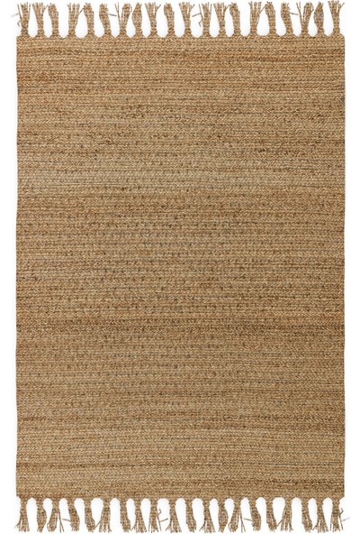 Else Halı Kahverengi Jüt Hasır Görünümlü Desenli Yıkanabilir Püsküllü Kilim