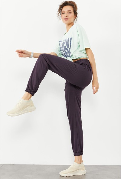 Tommy Life Lastikli Paça Klasik Mor Kadın Eşofman Alt