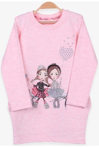 Breeze Kız Çocuk Tunik Baskılı Yıldızlı Somon Melanj (3-8 Yaş)