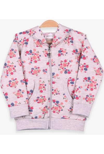 Breeze Kız Çocuk Hırka Kanguru Cepli Çiçekli Bej Melanj (1.5-5 Yaş)