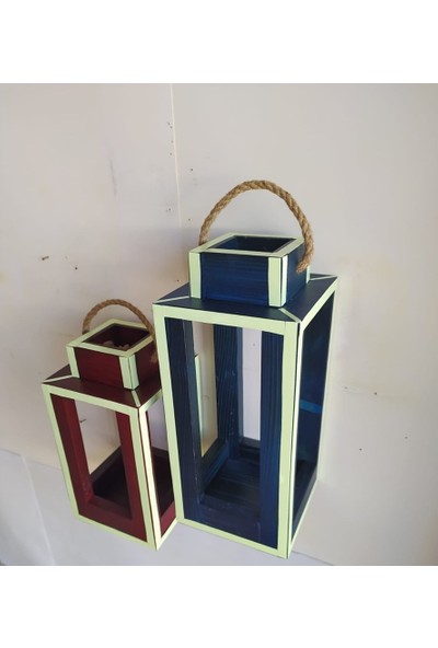 Bahat Ahşap Fosforlu Karanlıkta Parlayan Fener Mumluk Saksılık 2'li