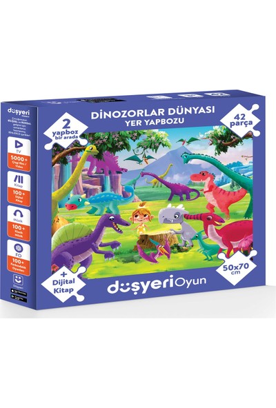 Düşyeri Dinozorlar Yer Yapbozu 50* 70 cm 42 Parça