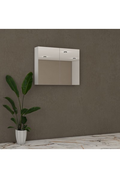 Banos AD2 Kulpsuz 2 Kapaklı Beyaz Mdf 80 cm Aynalı Banyo Üst Dolabı