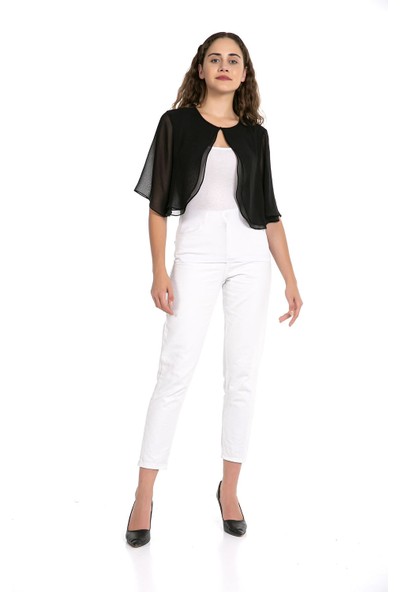 Disentis Modest Yuvarlak Yaka Volanlı Kısa Kollu Önü Çift Katlı Şifon Siyah Bolero Disentis Modest Yuvarlak Yaka Volanlı Kısa Kollu Önü Çift Katlı Şifon Siyah Bolero