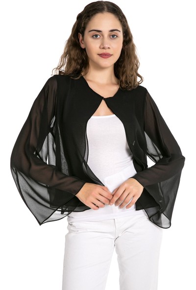 Disentis Modest Yuvarlak Yaka Volanlı Uzun Kollu Önü Çift Katlı Şifon Siyah Bolero Disentis Modest Yuvarlak Yaka Volanlı Uzun Kollu Önü Çift Katlı Şifon Siyah Bolero