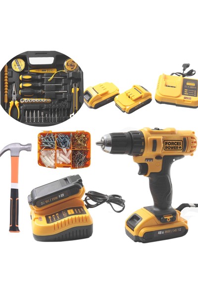 Forces Power Pro 48 W 5 Ah Metal Piston Çift Akülü Şarjlı Matkap 35 Parça Prof Set Forces Power Pro 48 W 5 Ah Metal Piston Çift Akülü Şarjlı Matkap 35 Parça Prof Set