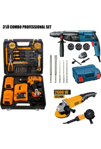 Forces Power Galaxy-Max 42 V Şarjlı Matkap 3500 W Kırıcı Delici 2600 W Avuç Taşlama Profesyonel Set