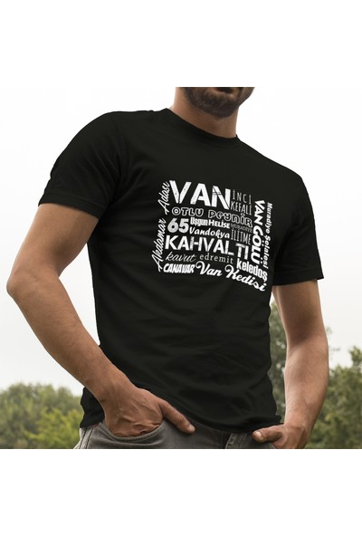 Hediye Sepeti Vanlılara Hediye Tasarımlı Baskılı Tişört Siyah Kısa Kollu - Bisiklet Yaka T-Shirt