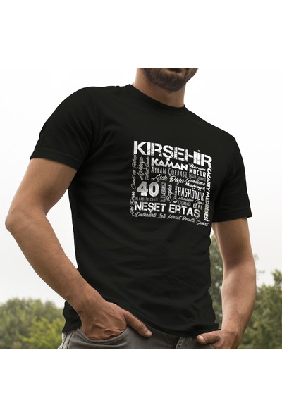 Hediye Sepeti Kırşehir Özellikleri Tasarımlı Baskılı Tişört Siyah Kısa Kollu - Bisiklet Yaka T-Shirt