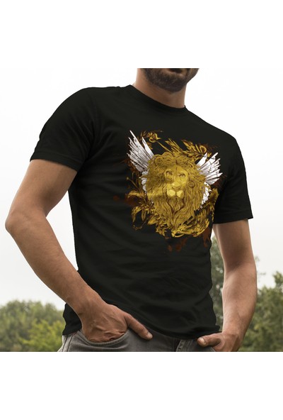 Hediye Sepeti Arkadaşa Hediye Aslan Tasarımlı Baskılı Tişört Siyah Kısa Kollu - Bisiklet Yaka T-Shirt Hediye Sepeti Arkadaşa Hediye Aslan Tasarımlı Baskılı Tişört Siyah Kısa Kollu - Bisiklet Yaka T-Shirt