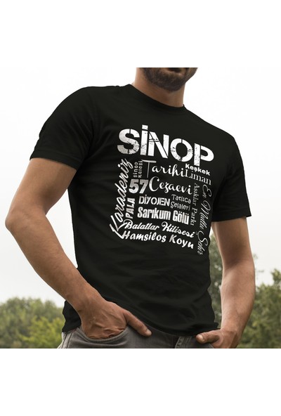 Hediye Sepeti Sinoplulara Hediye Özel Tasarımlı Baskılı Tişört Siyah Kısa Kollu - Bisiklet Yaka T-Shirt