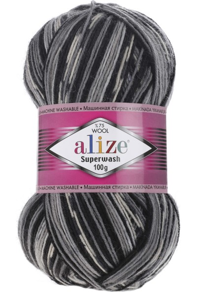 Alize Wool Süperwash 2695 Siyah-Gri 100 gr Alize Wool Süperwash 2695 Siyah-Gri 100 gr