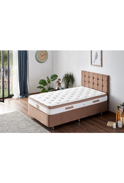 Niron Latte Yatak Seti 120x200 cm Tek Kişilik Yatak Baza Başlık - Sert Yatak, Kumaş Baza ve Başlık Takımı