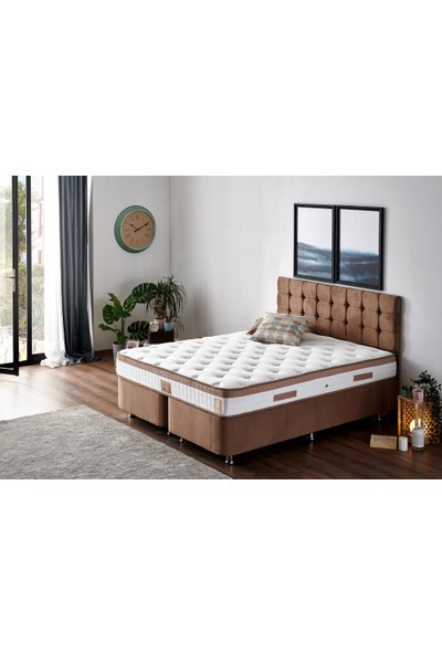 Niron Latte Yatak Seti 140x190 cm Çift Kişilik Yatak Baza Başlık - Sert Yatak, Kumaş Baza ve Başlık Takımı