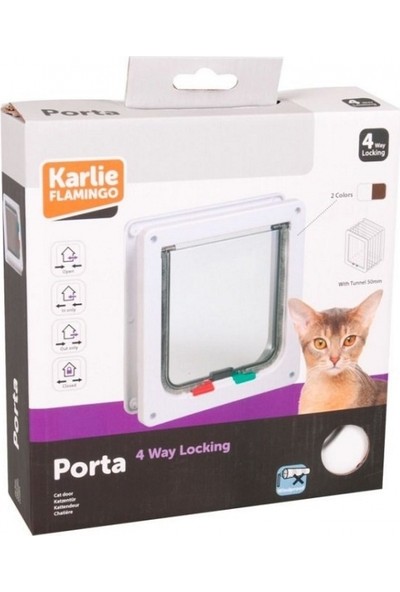 Karlie 4 Yönlü Kilitli Kedi Kapısı Beyaz 19,2X20 cm