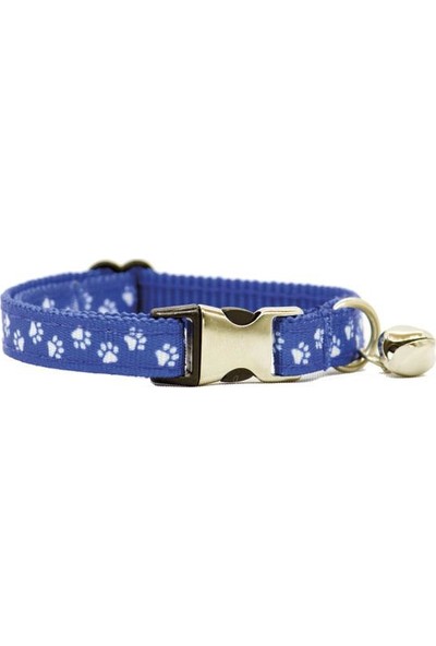 Petviya Pati Desenli, Metal Aksesuarlı ve Zilli Ayarlanabilir Kedi Boyun Tasması Mavi