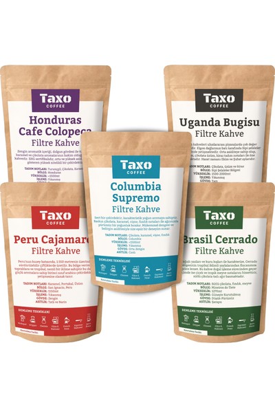 Taxo Coffee 5x100gr Filtre Kahve Deneme Seti