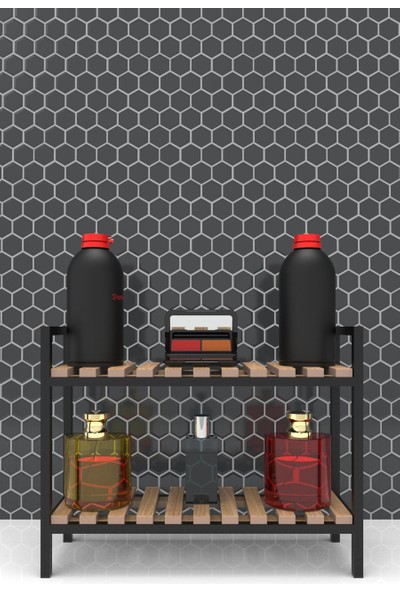 Hatti Tasarım Dolap - Tezgah Üstü Banyo Toparlayıcı Organizer Metal - Ahşap Kombinli Raf Sistemi