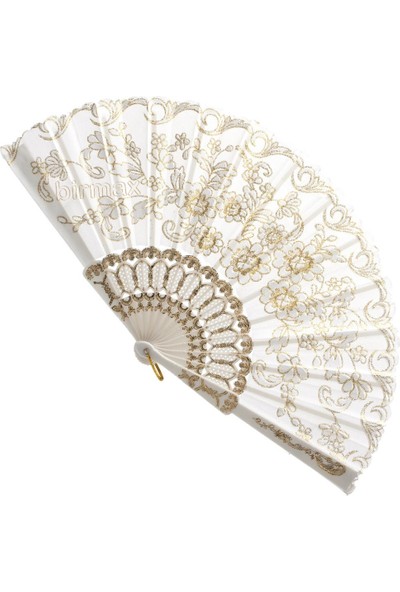 Araget Yelpaze Beyaz Kumaş Üstü Altın Varaklı Işleme Bride Kına