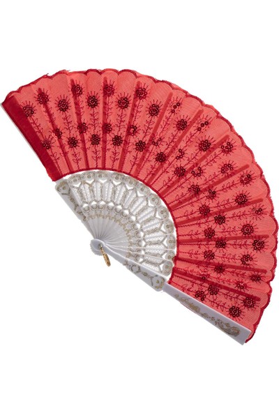 Araget Yelpaze Kırmızı Kumaş Üstü Pullu Işlemeli Bride Kına Araget Yelpaze Kırmızı Kumaş Üstü Pullu Işlemeli Bride Kına