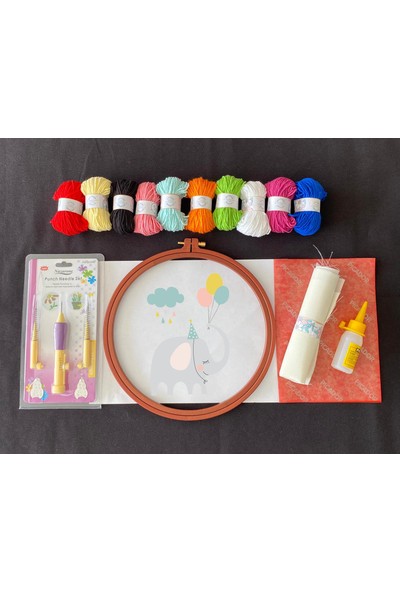 Etamincimom Balonlu Bulutlu Fil Desenli Panç (Punch) Nakış Seti Etamincimom Balonlu Bulutlu Fil Desenli Panç (Punch) Nakış Seti
