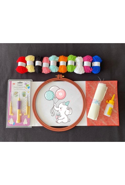 Etamincimom Balonlu Fil Desenli Panç (Punch) Nakış Seti Etamincimom Balonlu Fil Desenli Panç (Punch) Nakış Seti