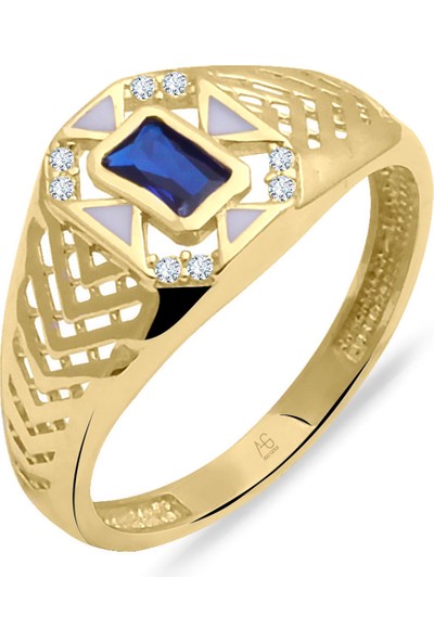 Aslı Gold Safir Baget Taşlı Altın Serçe Parmak Yüzük