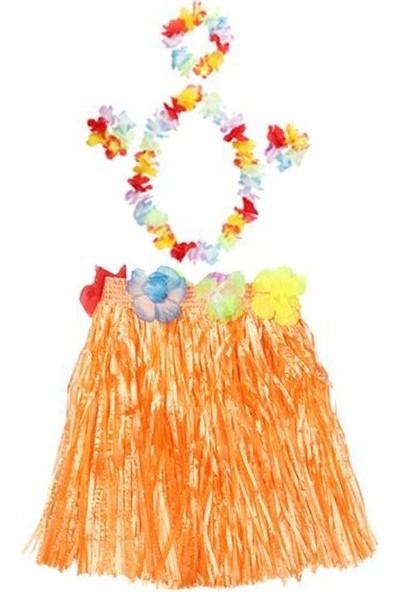 Pandoli Setli Yetişkin Çocuk Uyumlu Hawaii Eteği Turuncu