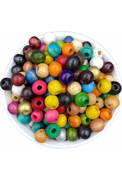 Hedef Bijuteri 12MM Karışık Renkli Ahşap Tahta Boncuk, (100GR, ~170 Adet Boncuk)