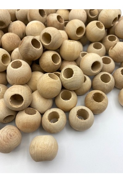 Hedef Bijuteri 22 mm Ham Ahşap Tahta Boncuk (100GR,~35 Adet Boncuk)