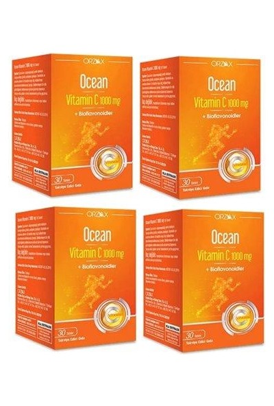 Orzax Ocean Vitamin C 1000 Mg 30 Tablet 4 Kutu Orzax Ocean Vitamin C 1000 Mg 30 Tablet 4 Kutu